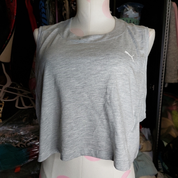 Puma | Tops | Puma Crop Tank Top Gray Grey Mesh Cropped Workout Xl ...